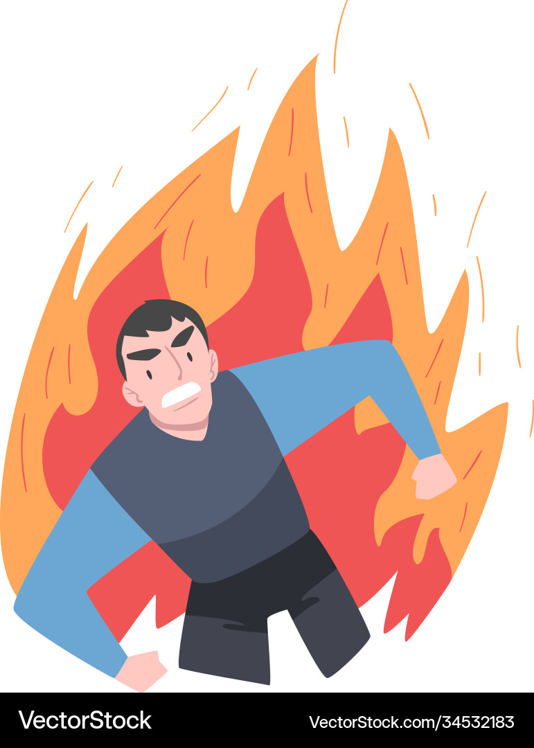 Furious businessman in flame burning fury rage Vector Image