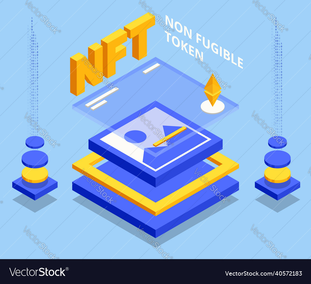 Isometric nft non-fungible token is a unique Vector Image