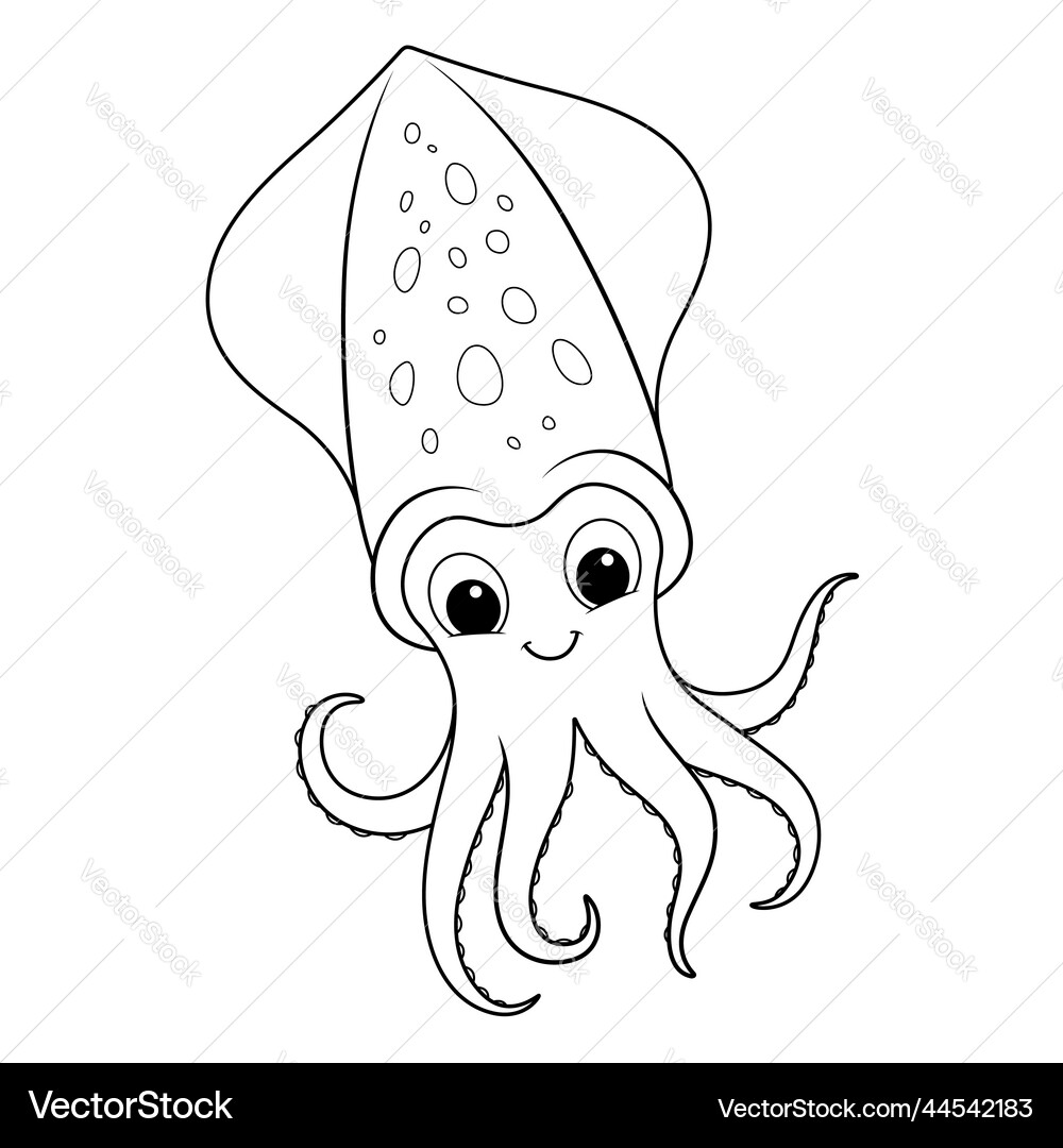 Little squid cartoon animal bw Royalty Free Vector Image