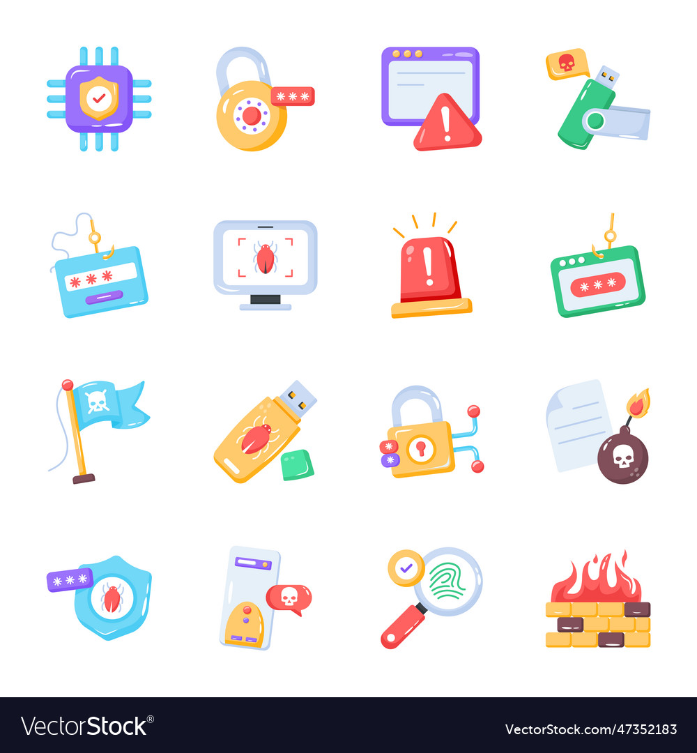 Set of data encryption flat icons Royalty Free Vector Image