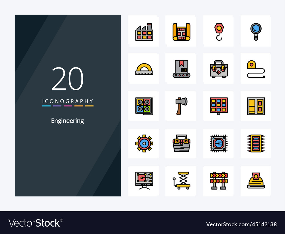 20 engineering line filled icon for presentation Vector Image