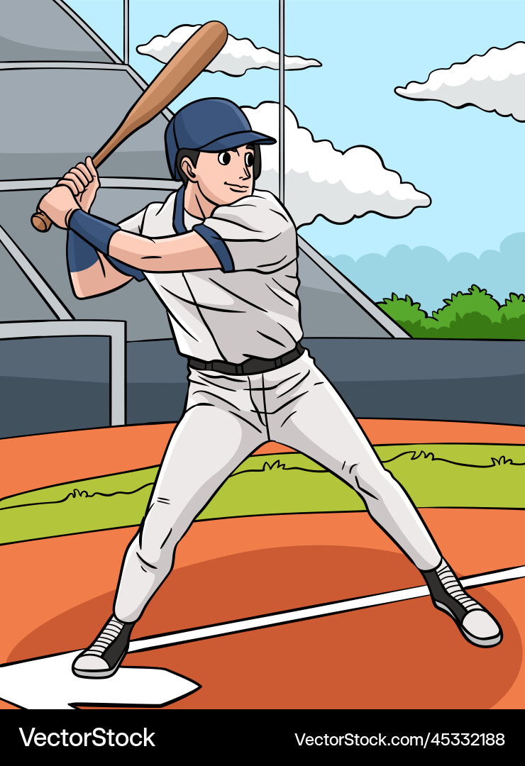 Baseball sports colored cartoon Royalty Free Vector Image