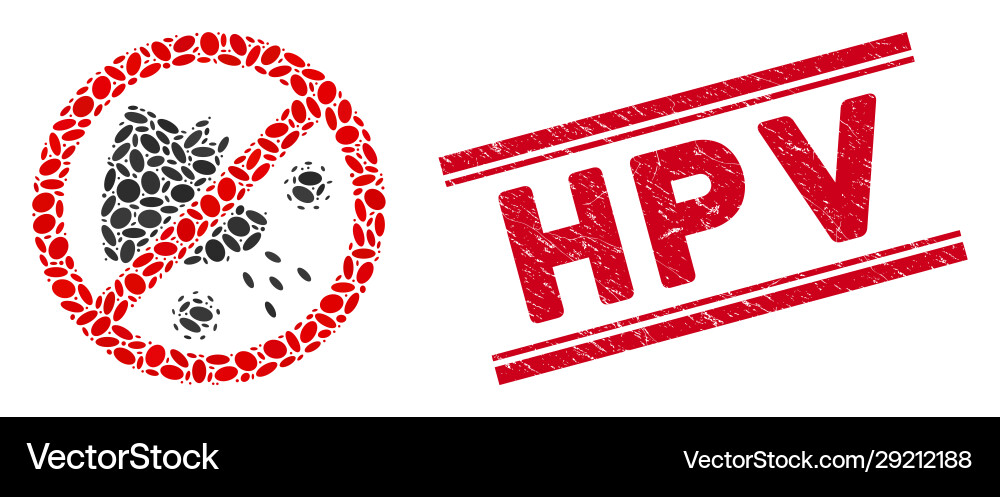 Collage stop swine flu icon with textured hpv line