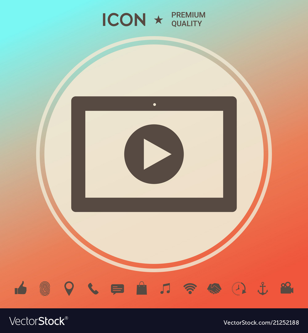 Computer tablet with play button icon Royalty Free Vector
