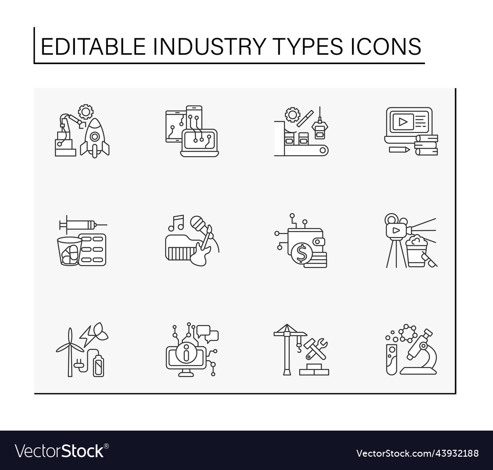 Industry types line icons set Royalty Free Vector Image