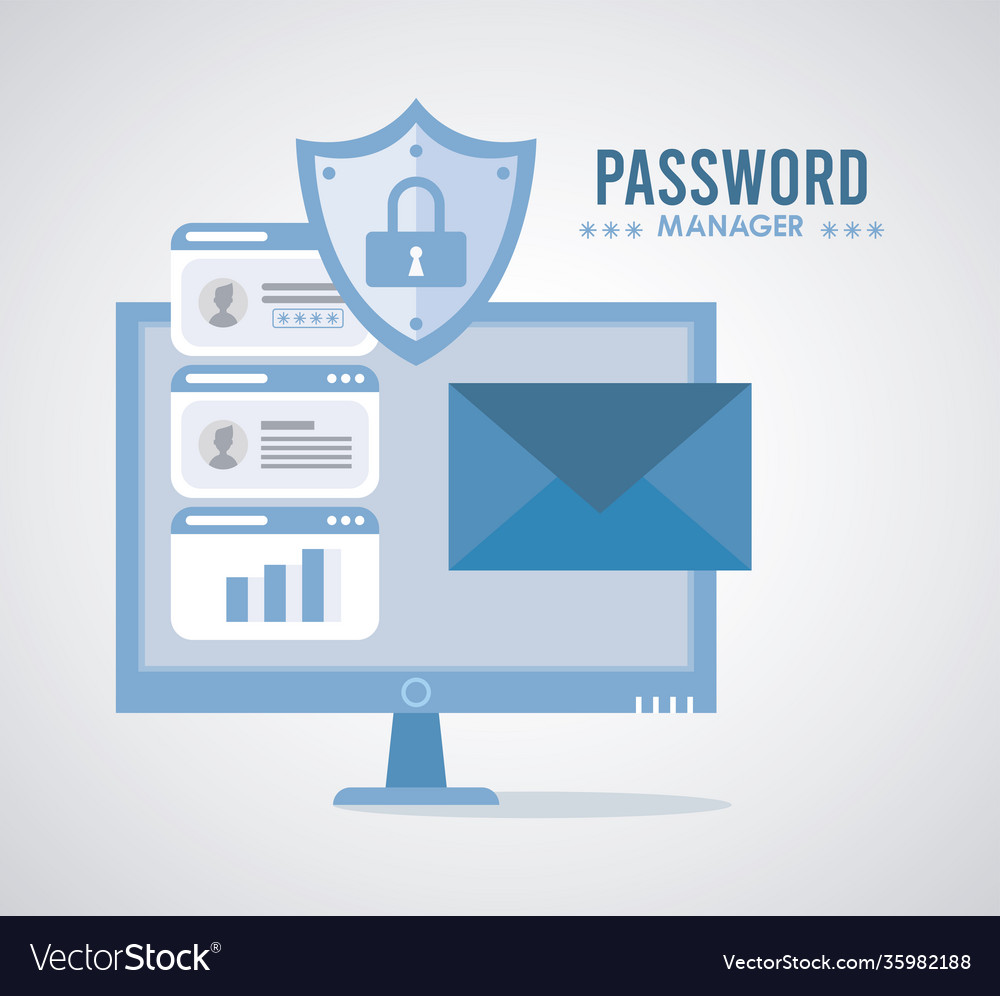 Password manager theme with padlock in shield Vector Image