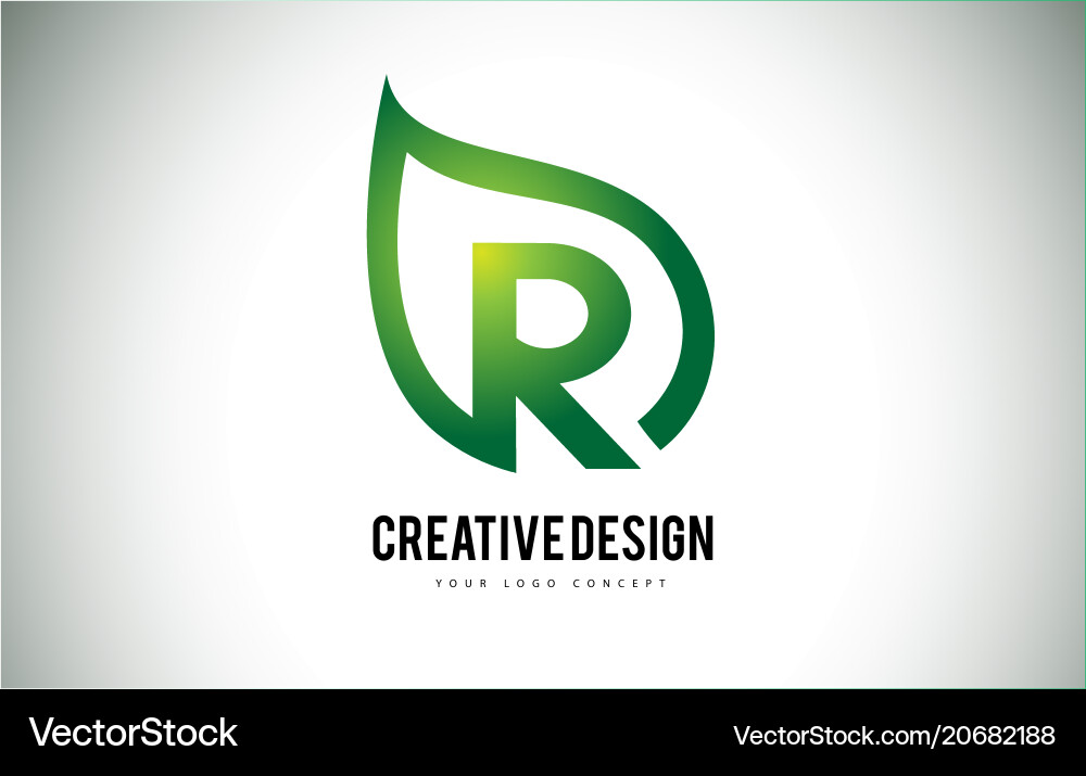 R leaf logo letter design with green outline Vector Image