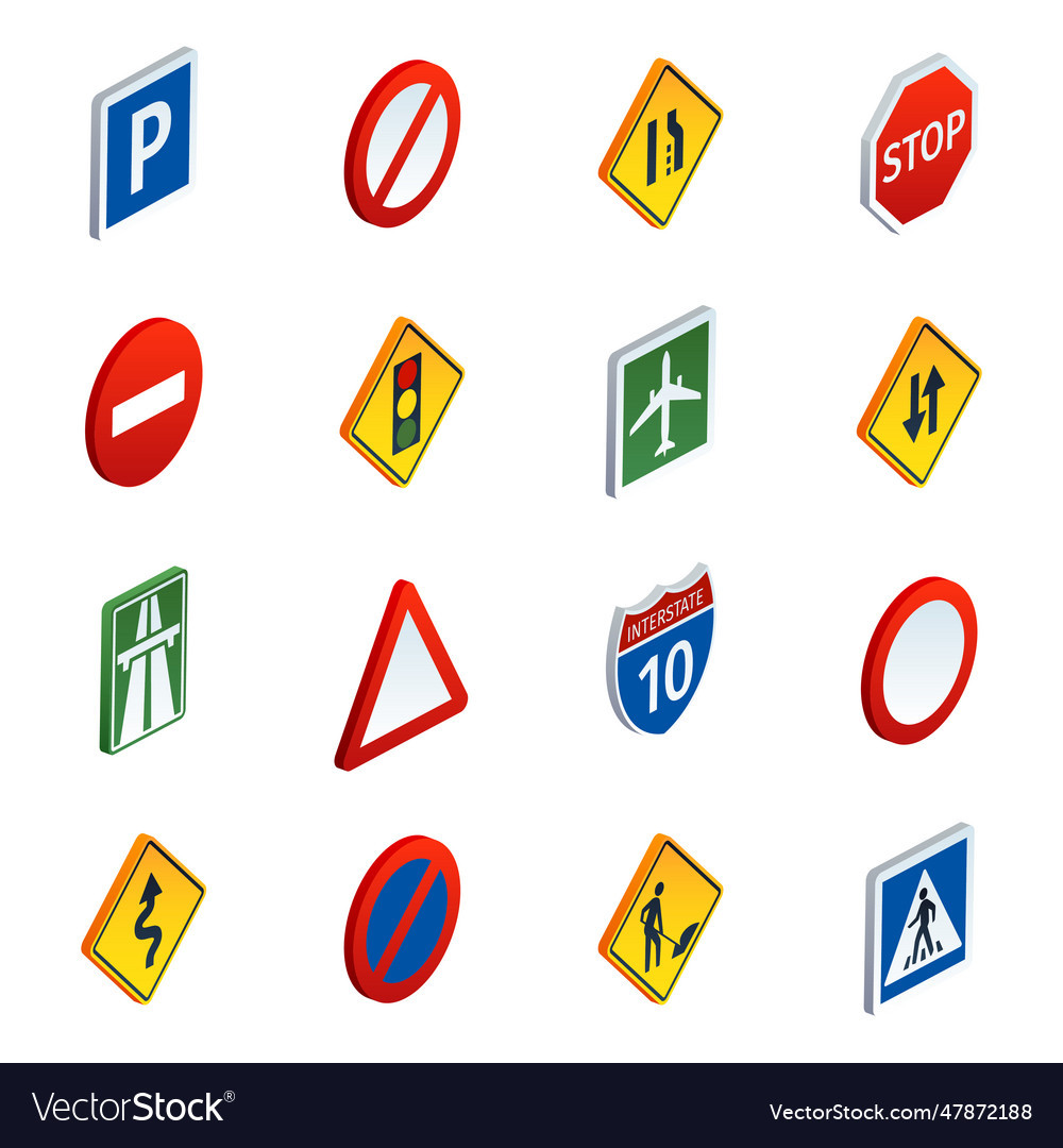 Road traffic signs isometric icons set Royalty Free Vector