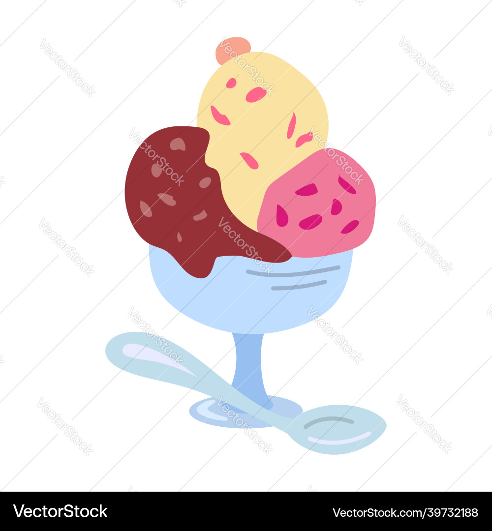 Round ice cream glass cup and spoon on white Vector Image
