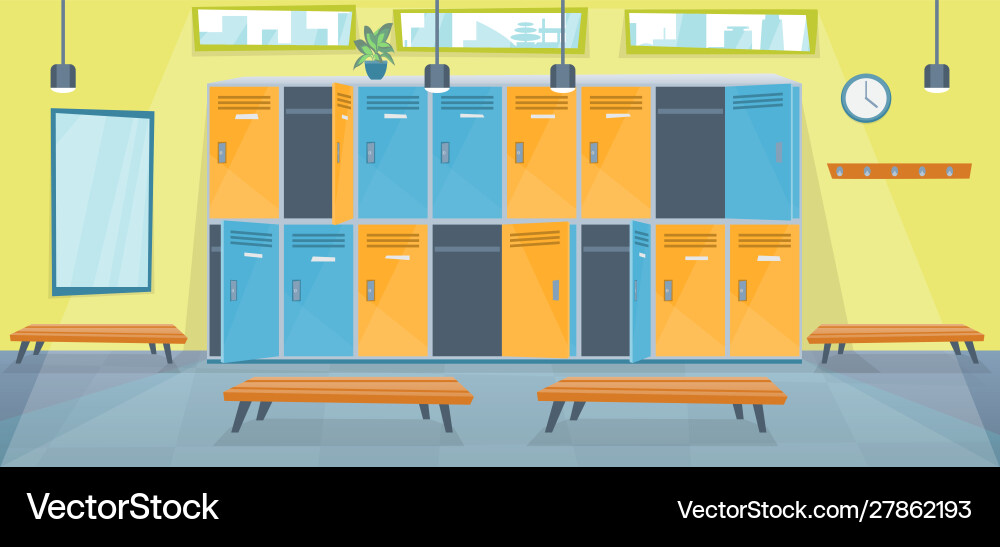 Cartoon color empty changing room fitness inside Vector Image