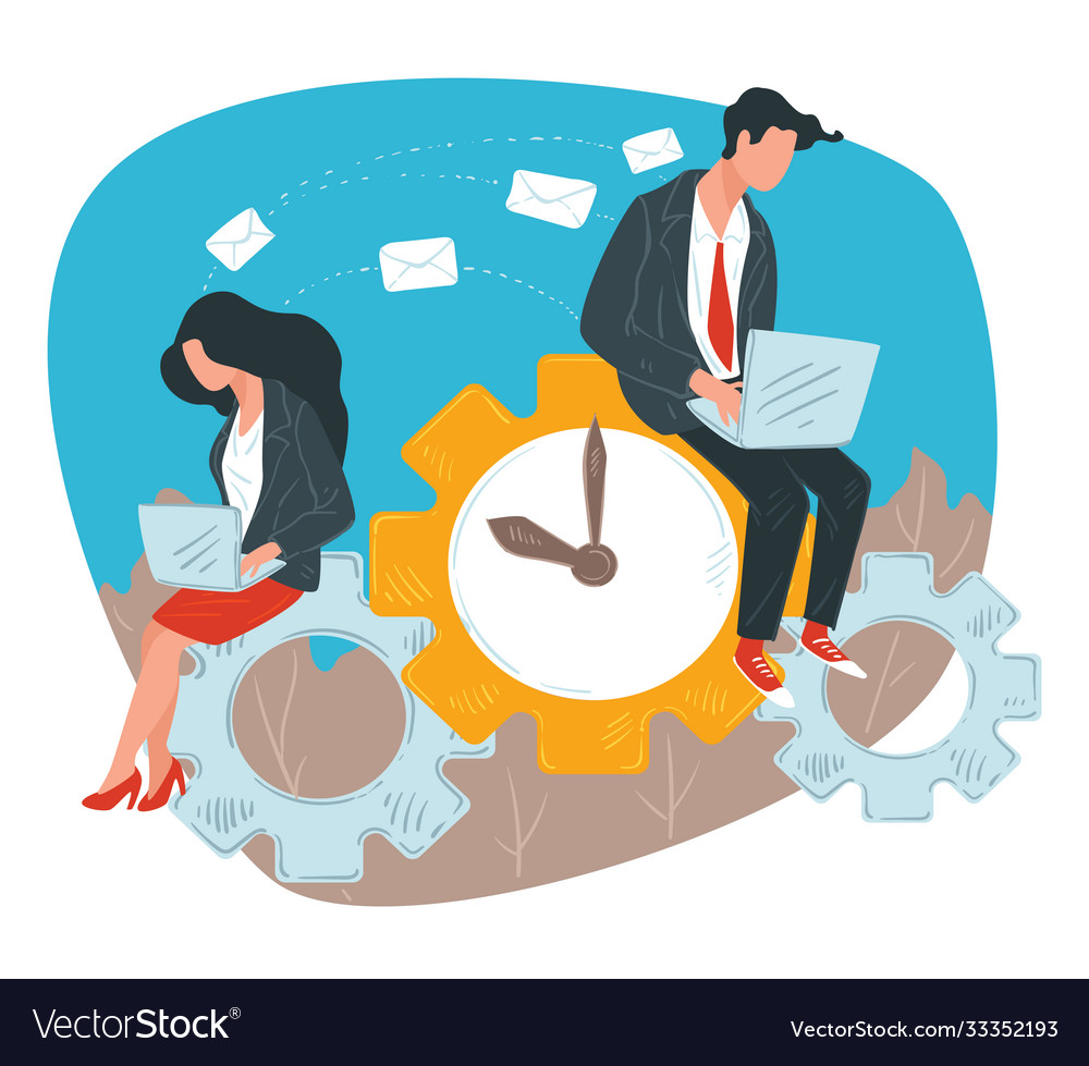 Employees working on project using laptops Vector Image