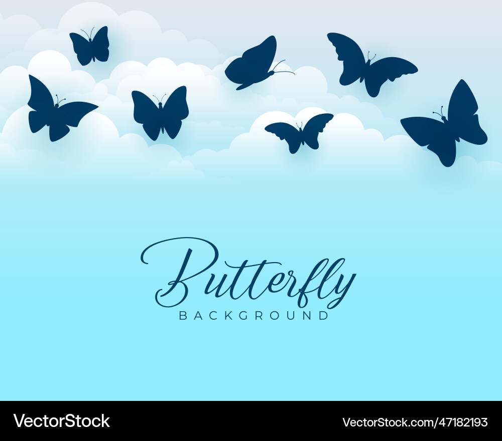 Flock of flying butterflies background with cloud Vector Image
