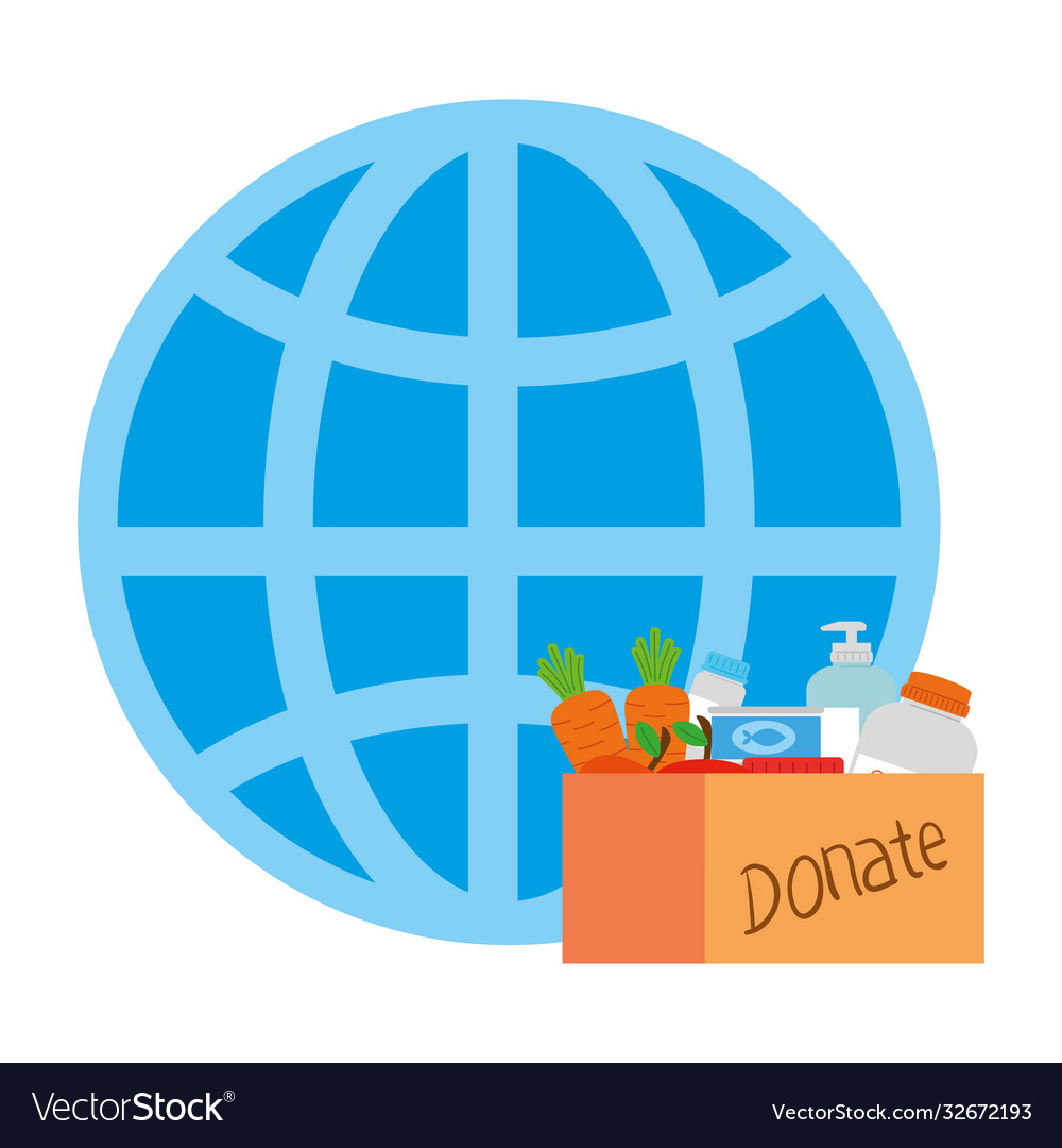 Global sphere with donate objects inside box Vector Image