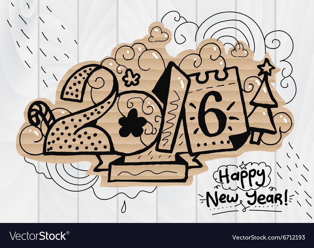 Happy new year 2016 font hand drawn Royalty Free Vector