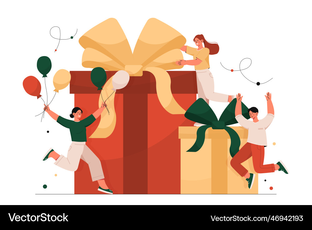 Man and women near gift Royalty Free Vector Image