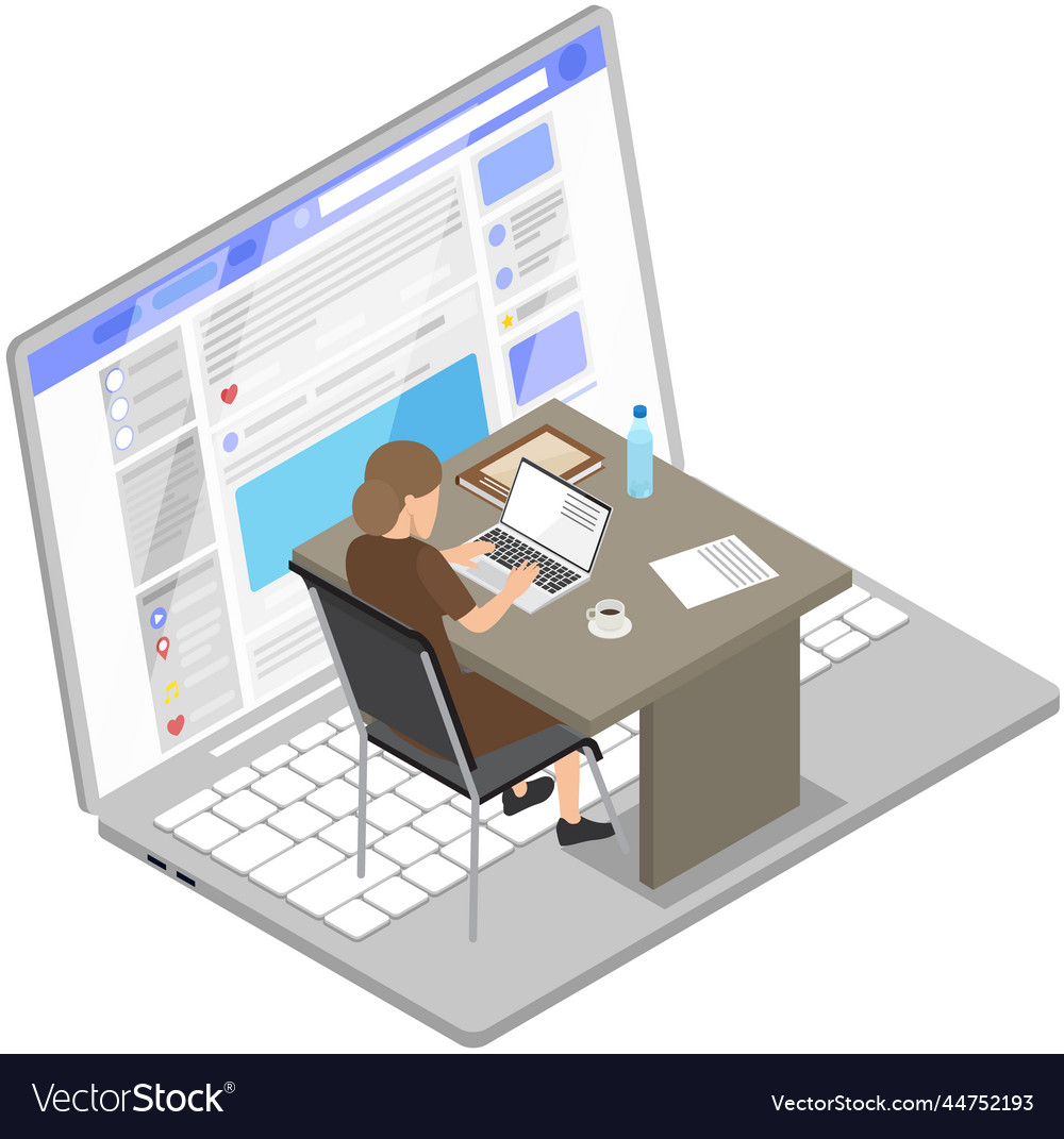Office worker sitting at table with computer Vector Image