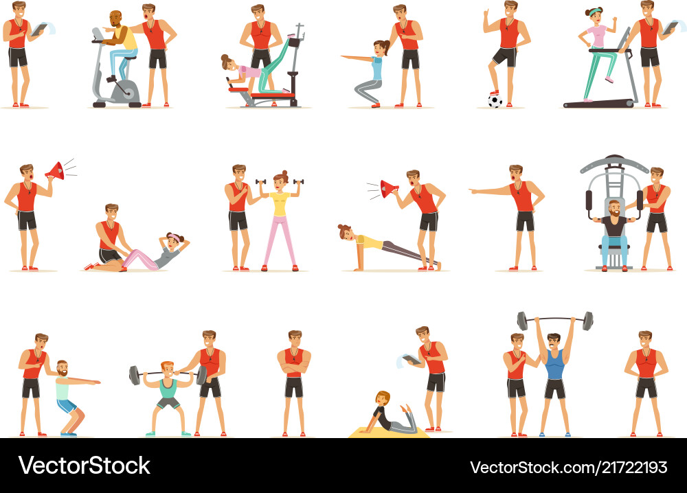 Personal gym coach trainer or instructor set of Vector Image