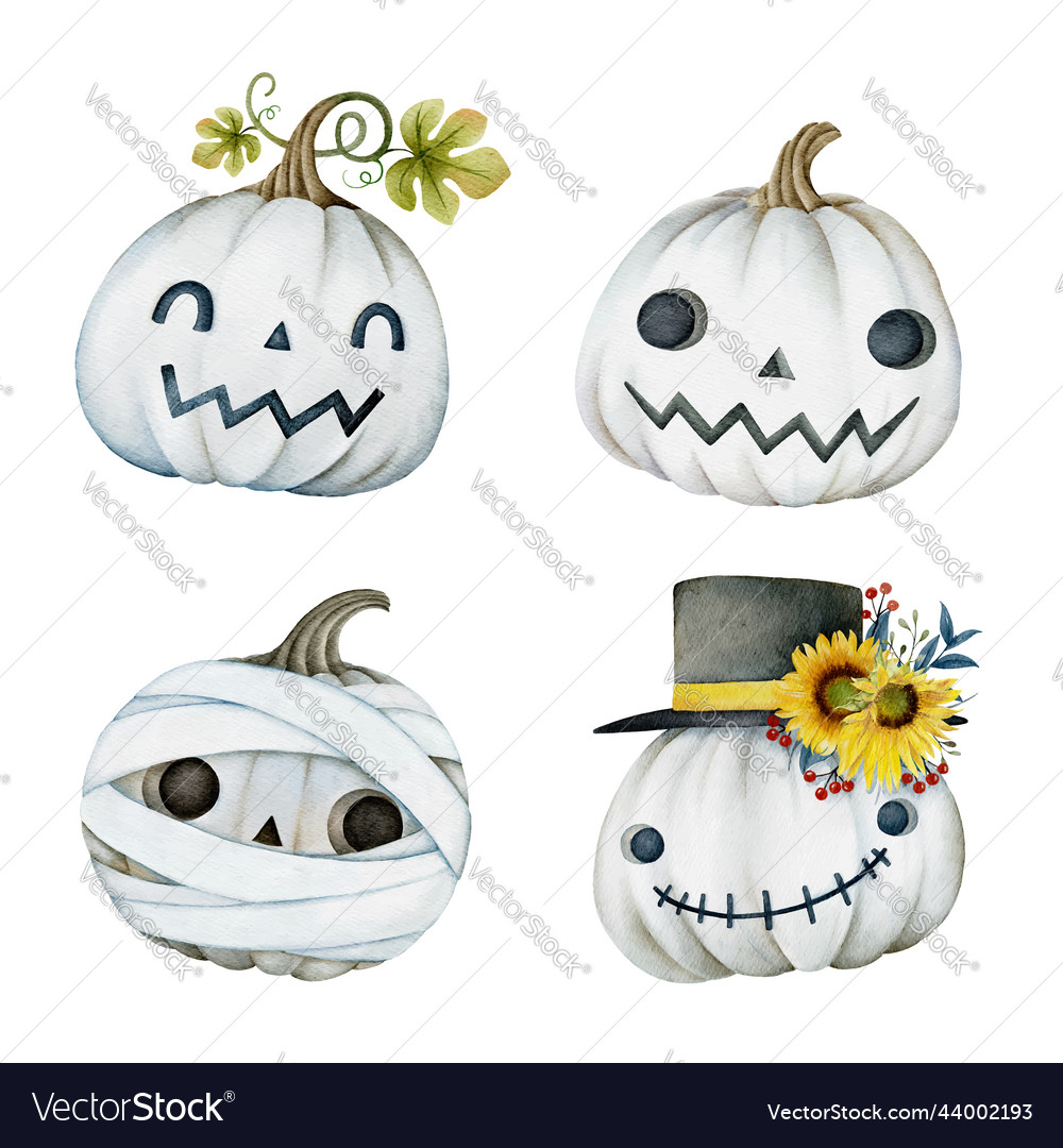 Set of watercolor halloween pumpkins 3 Royalty Free Vector