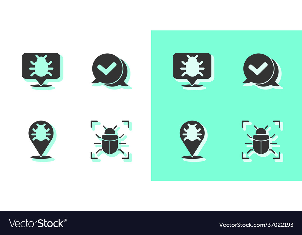 Set system bug and check mark in speech bubble Vector Image