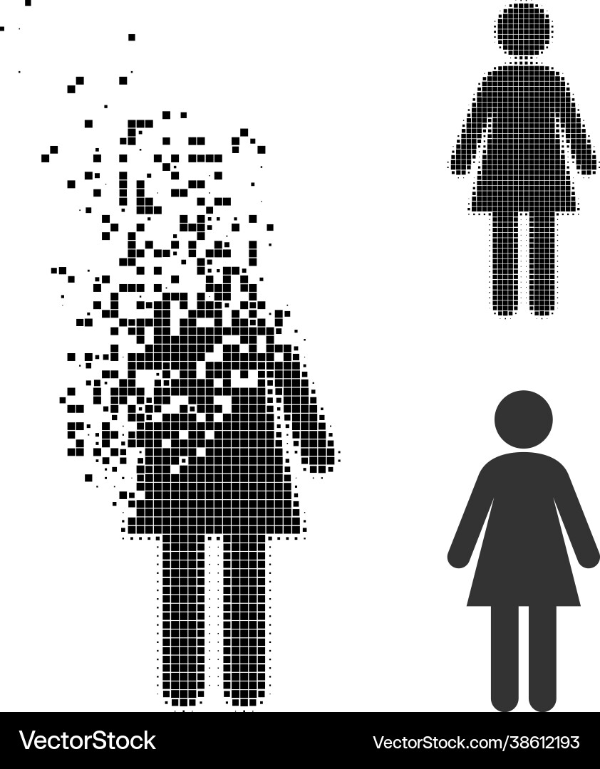 Shredded and halftone dot woman glyph Royalty Free Vector