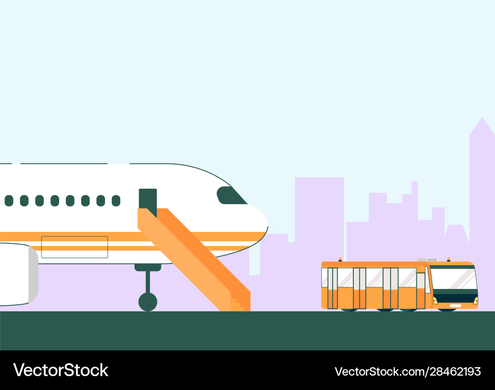 White airplane and bus runway passenger transport Vector Image
