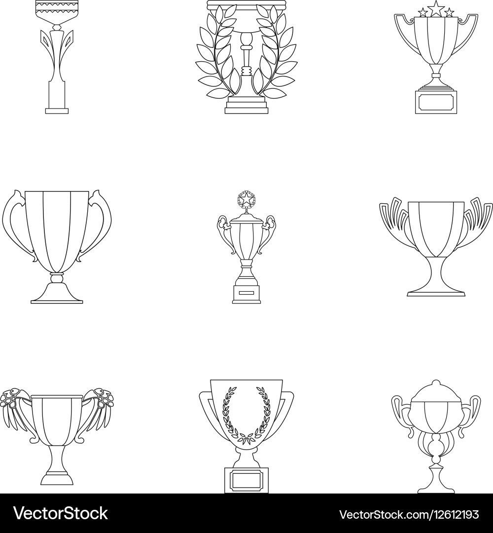 Winner cup set icons in outline style big Vector Image