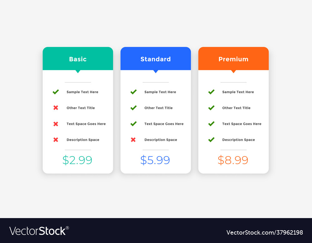 Clean simple pricing table template for website Vector Image