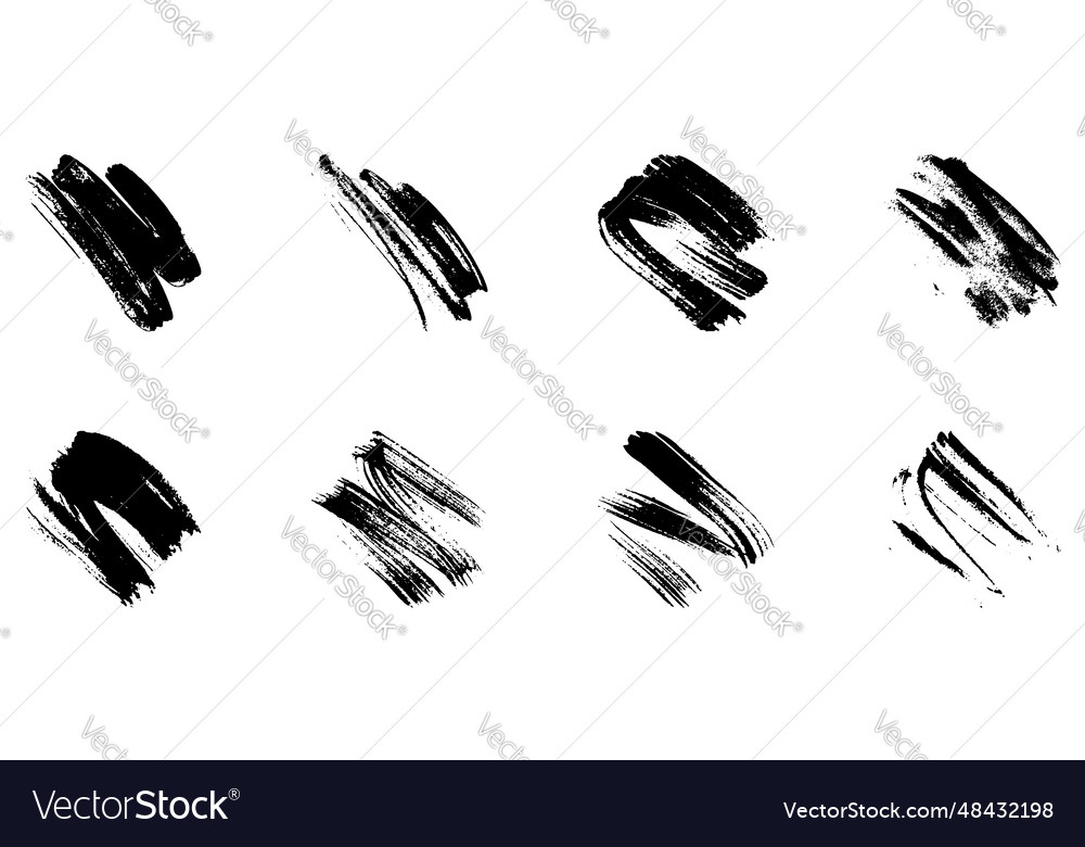 Grunge paintbrush black ink texture set brush Vector Image
