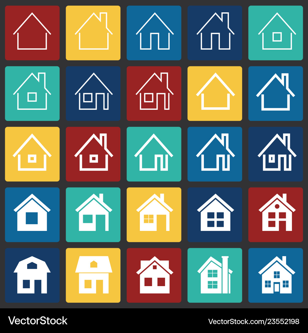 Home icons set on color squares background Vector Image
