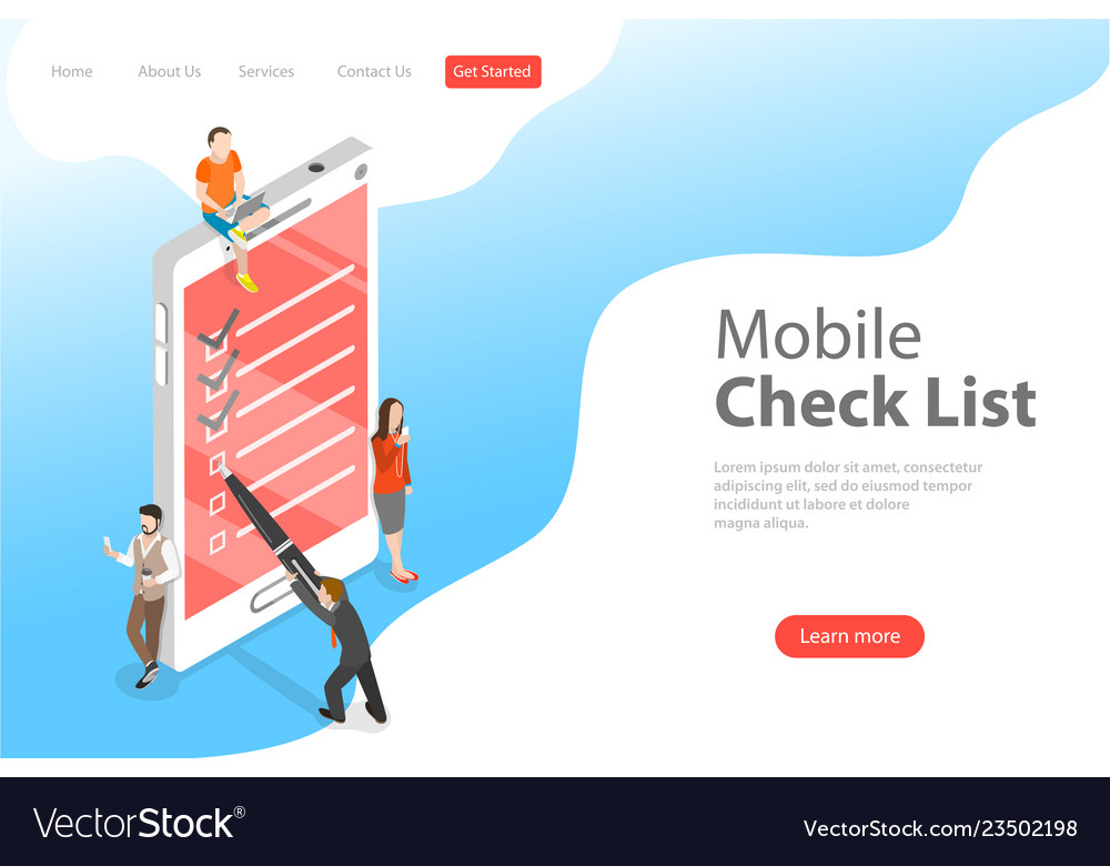 Isometric flat concept mobile checklist Royalty Free Vector