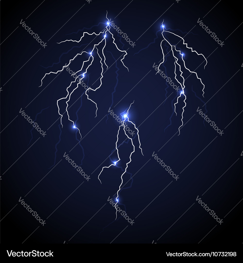 Lightnings set with flash spots Royalty Free Vector Image