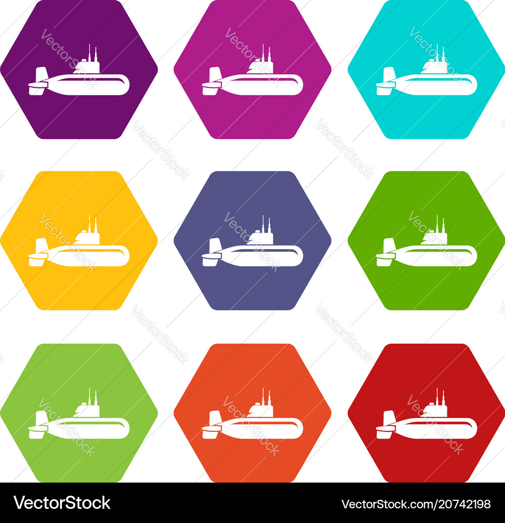 Military submarine icons set 9 Royalty Free Vector Image