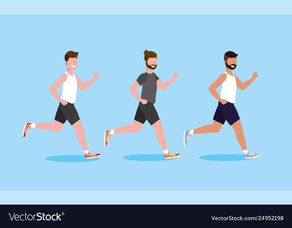 Set men practice exercise and running activity Vector Image