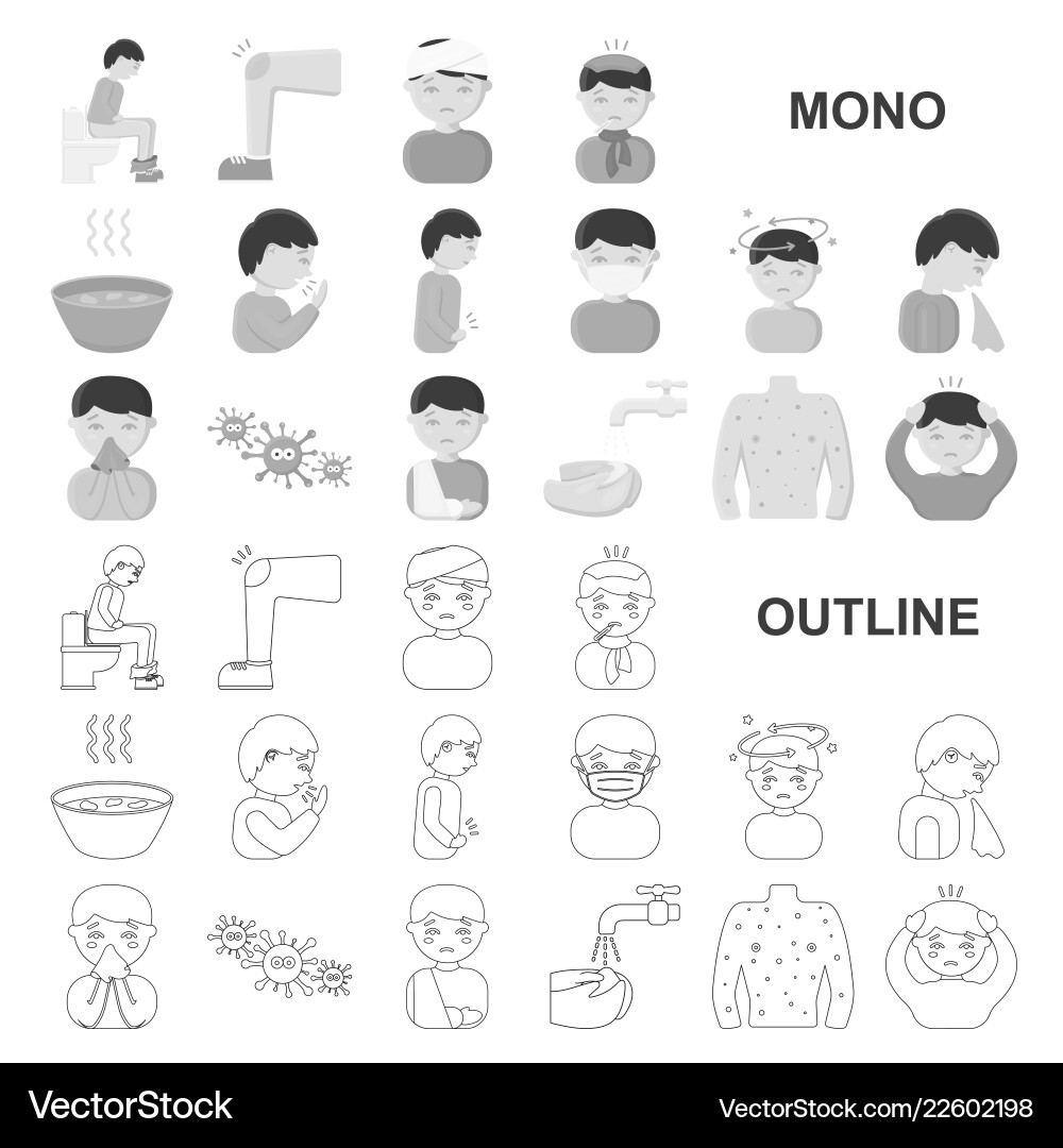 Sick man monochrom icons in set collection Vector Image