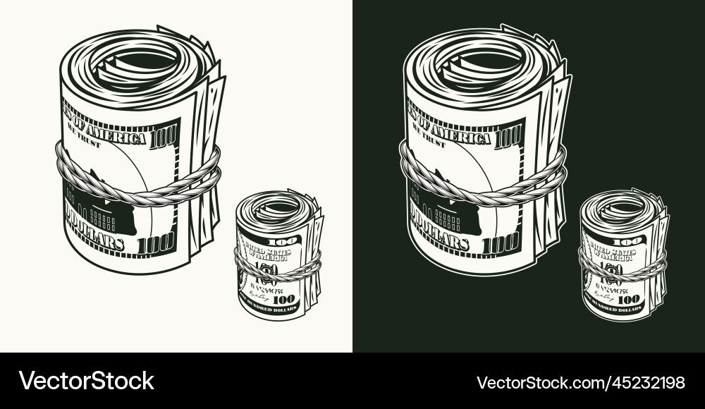 Standing upright money roll tied with rope Vector Image