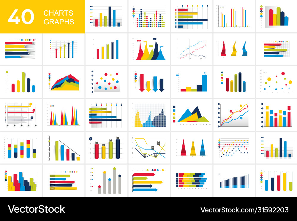 Big set charst graphs blue color infographics Vector Image