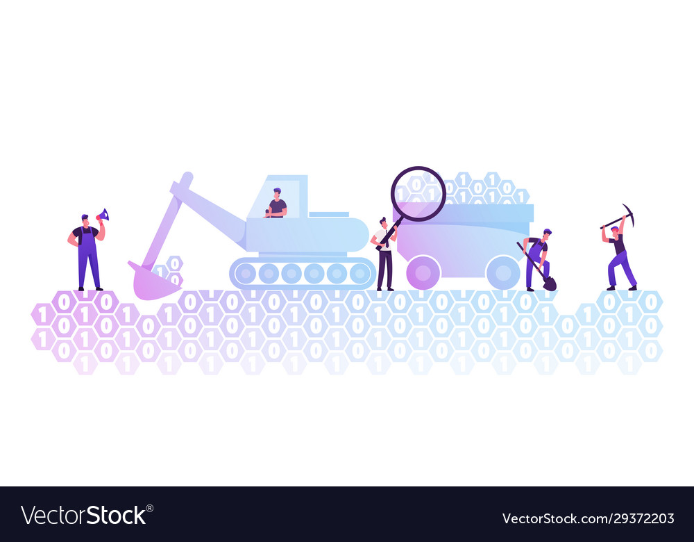 Data mining concept workers with pickaxe spade Vector Image