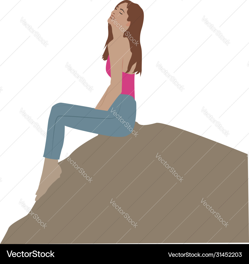 Girl sitting on stone on white background Vector Image