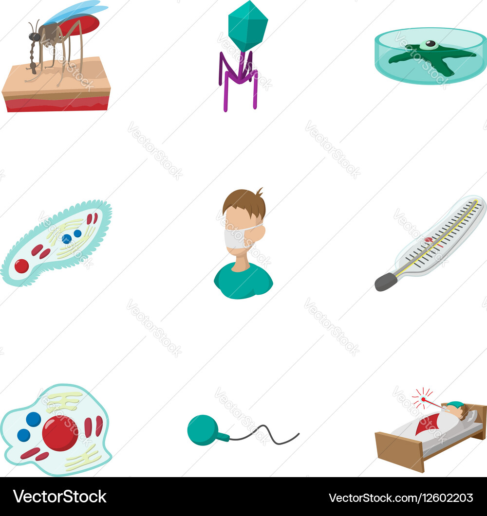 Malaria icons set cartoon style Royalty Free Vector Image