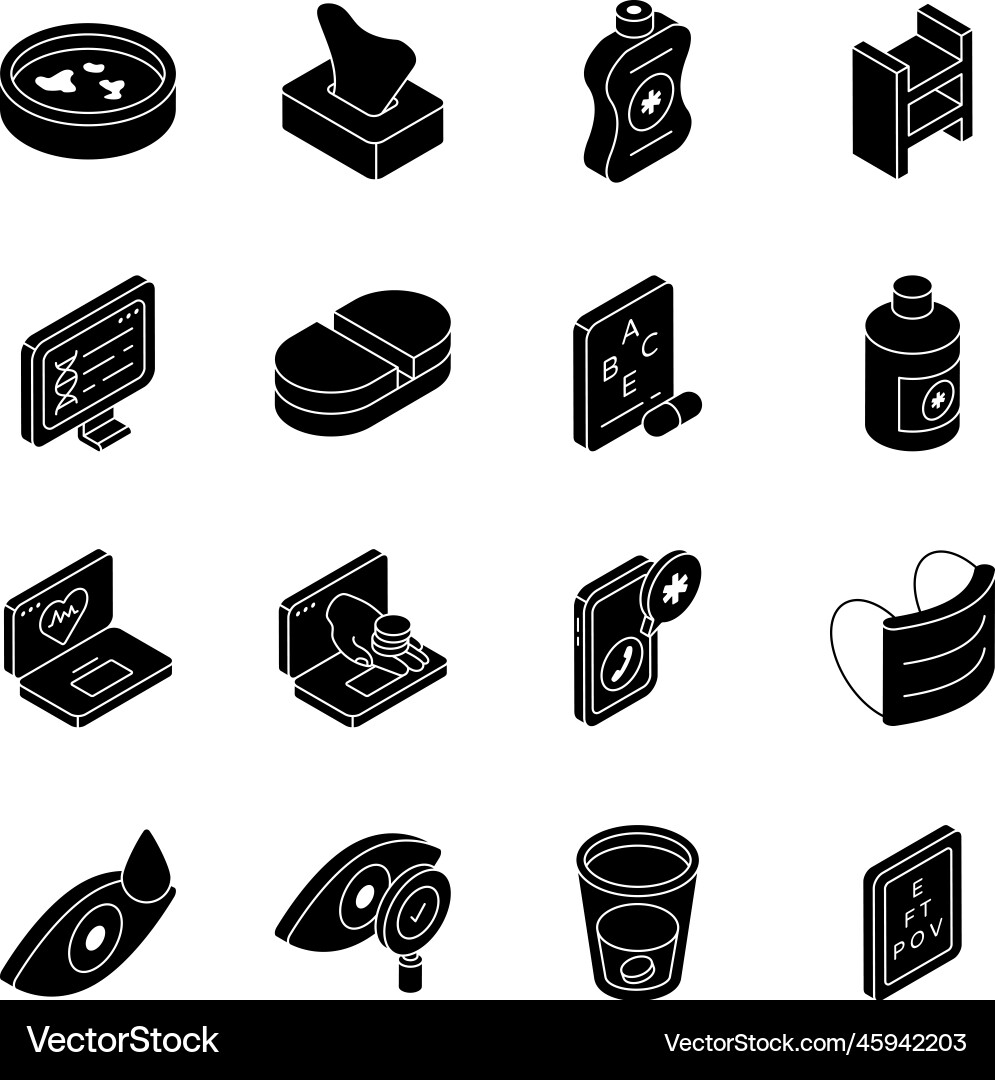 Pack of medical and pharmaceutical solid icons Vector Image