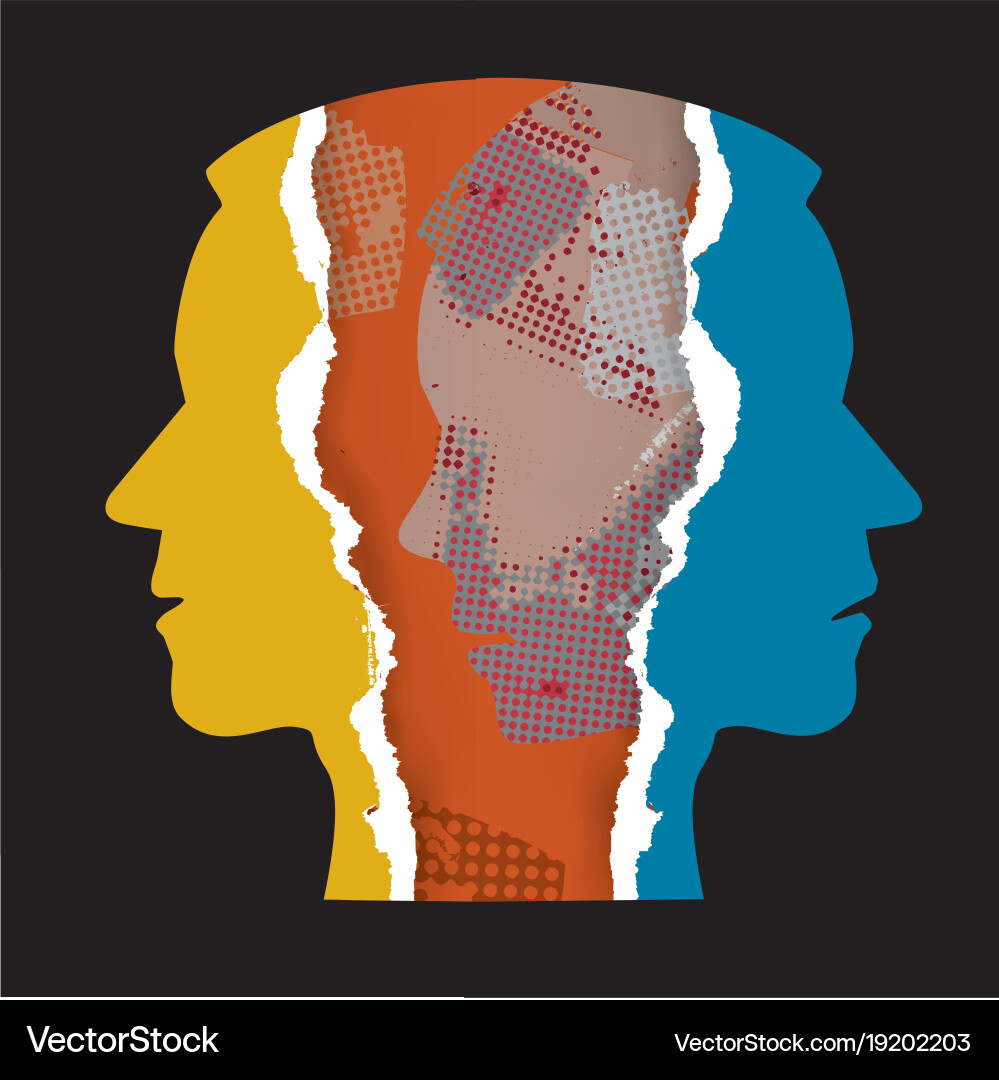Schizophrenia depression male heads Royalty Free Vector