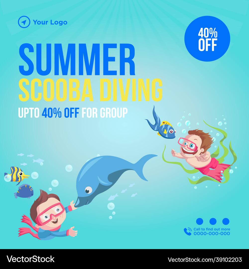 Summer scooba diving banner design Royalty Free Vector Image