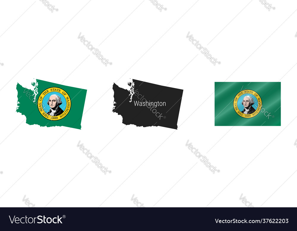 Washington us state detailed flag map Royalty Free Vector