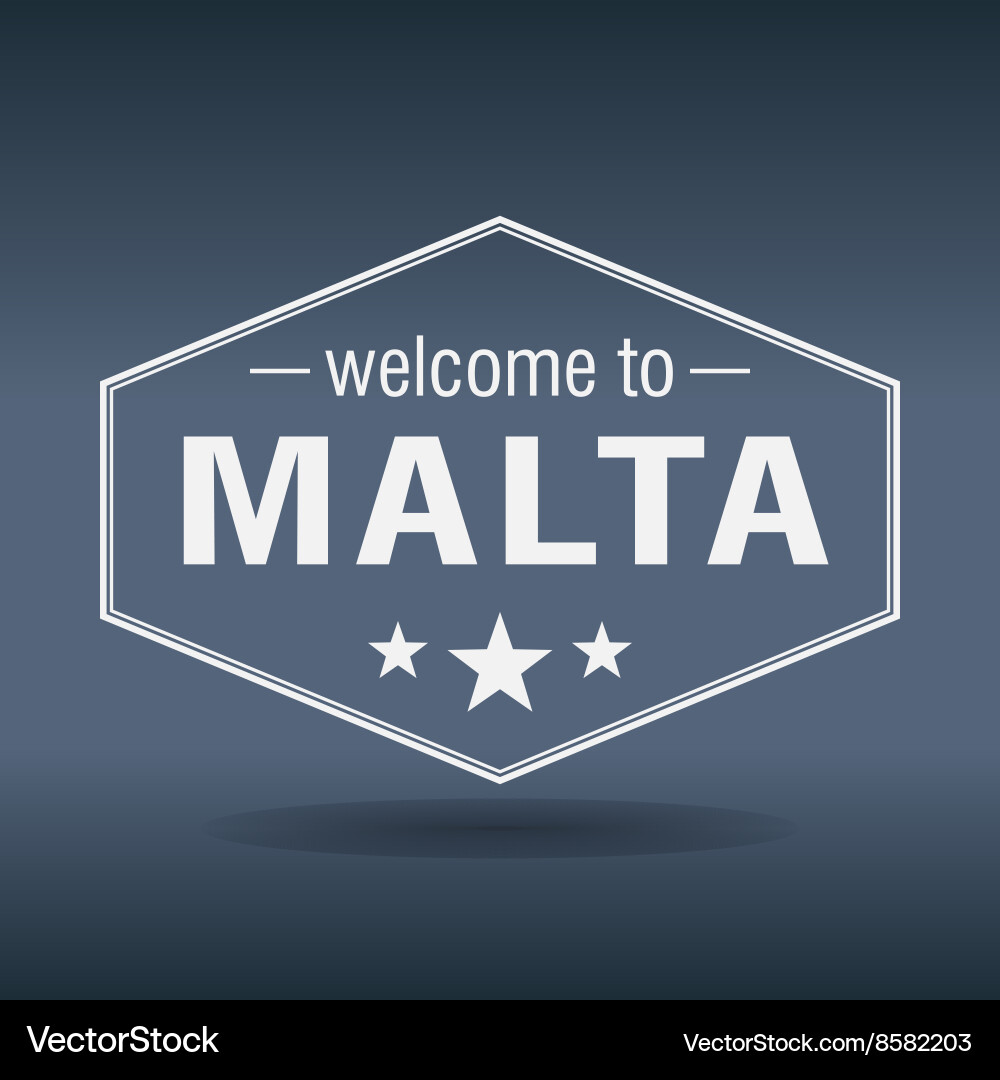 Welcome to malta hexagonal white vintage label Vector Image