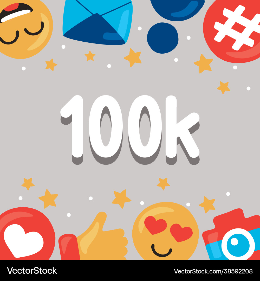 100k followers icons Royalty Free Vector Image
