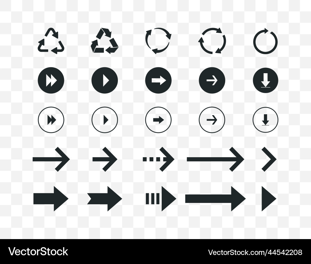 Arrow icons isolated arrows icon set Royalty Free Vector