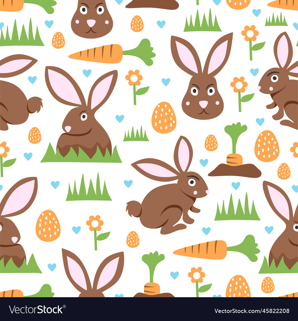 Cute rabbit seamless pattern isolated on white Vector Image