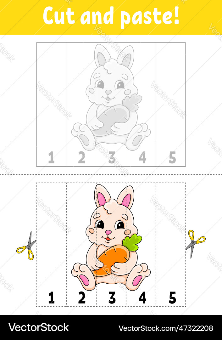 Learning numbers 1-5 cut and glue cartoon Vector Image