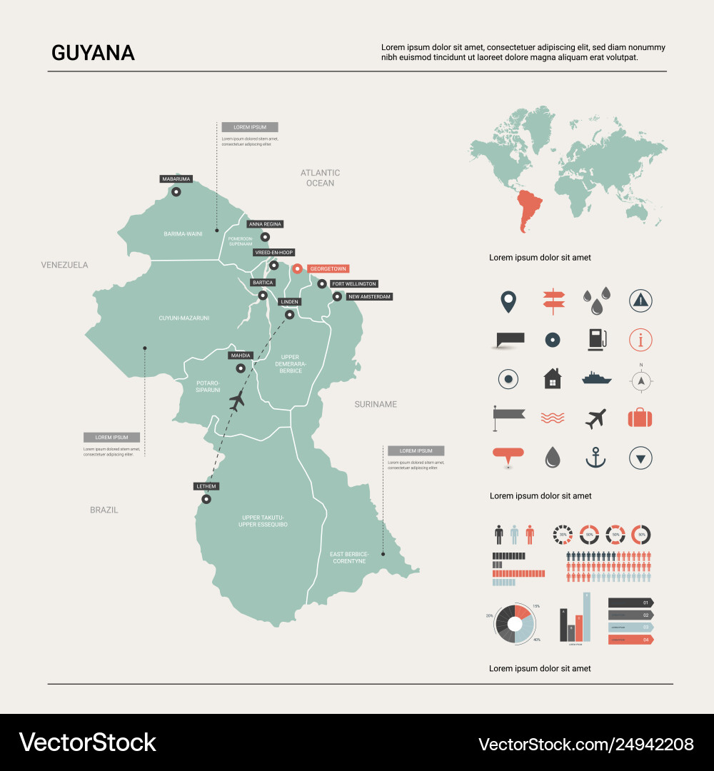 Map guyana high detailed country Royalty Free Vector Image