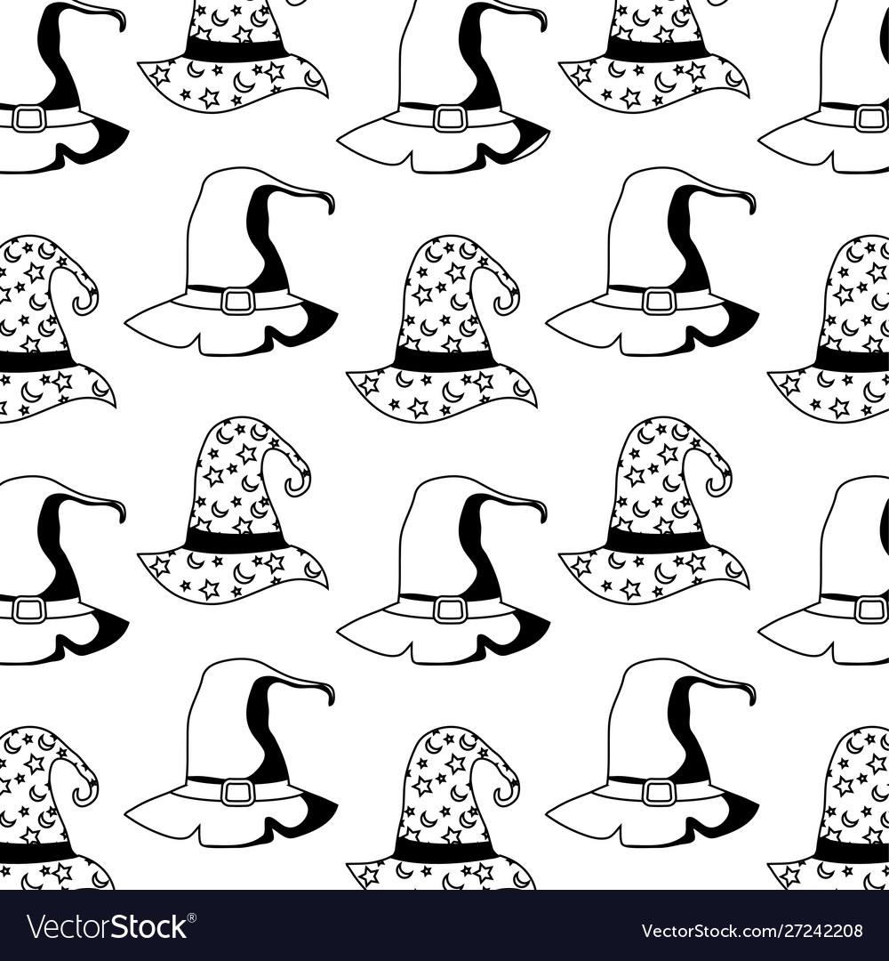 Pattern wizard hat and witch Royalty Free Vector Image